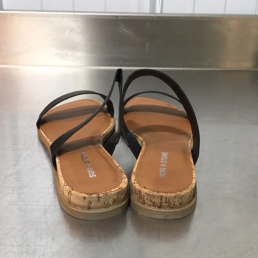 Shoes | Sun Stone Black Leather Slide Sandals For Women Size 15 | Poshmark